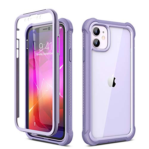 Dexnor iPhone 11 Case with Screen Protector Clear Rugged 360 Full Body Protective Shockproof Hard Back Defender Dual Layer Heavy Duty Bumper Cover Case for iPhone 11 6.1" - Purple