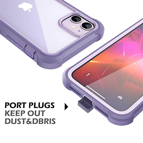 Dexnor iPhone 11 Case with Screen Protector Clear Rugged 360 Full Body Protective Shockproof Hard Back Defender Dual Layer Heavy Duty Bumper Cover Case for iPhone 11 6.1" - Purple