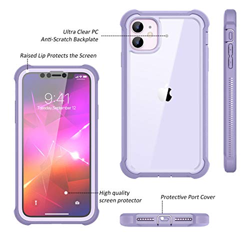 Dexnor iPhone 11 Case with Screen Protector Clear Rugged 360 Full Body Protective Shockproof Hard Back Defender Dual Layer Heavy Duty Bumper Cover Case for iPhone 11 6.1" - Purple