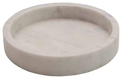 Creative Co-Op Minimalist Round Carved Marble Tray or Charcuterie Board, White