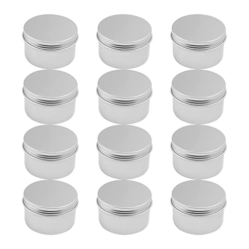 Othmro 12pcs 2.7oz Metal Round Tins Aluminum Tin Cans Containers with Screw Lid, 68 * 42mm(DxH) Silver tin cans for Salve, Spices, Lip Balm, Tea or Candies 120ml