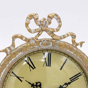 Funly mee Vintage Pewter Table Clock with Antique Golden Bow（Plexiglass Shell）