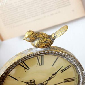 Funly mee Vintage Pewter Table Clock with Cute Bird,Antique Gold