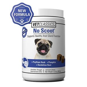 vet classics no scoot dog supplements for healthy anal gland function – support normal bowel functions, anal glands – increases daily fiber intake for dogs – 120 soft chews