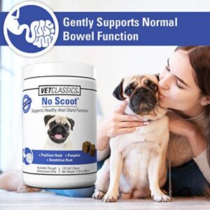 Vet Classics No Scoot Dog Supplements for Healthy Anal Gland Function – Support Normal Bowel Functions, Anal Glands – Increases Daily Fiber Intake for Dogs – 120 Soft Chews