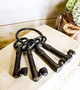 ebros gift realistic vintage antique design cast iron jailer keys set of 4 on ring wall accent old world halloween costume prop pirate skeleton ship jail key pack