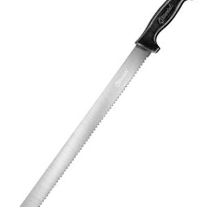 Bleteleh Extra-Long 15-Inch Blade Slicing Knife Serrated Edge, Black Handle