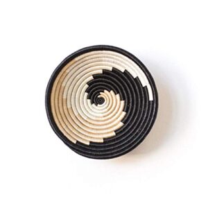 small african basket- kitabi/rwanda basket/woven bowl/sisal & sweetgrass basket/light tan, black, white