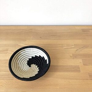 Small African Basket- Kitabi/Rwanda Basket/Woven Bowl/Sisal & Sweetgrass Basket/Light Tan, Black, White