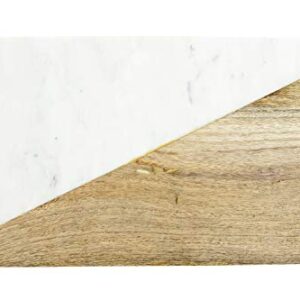 Creative Co-Op DF2367 Mango Wood & Marble Cutting Board/Serving Brass Feet Pedestal Tray, White