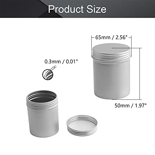 Othmro 2.7oz Metal Round Tins Aluminum Tin Cans Jar Refillable Containers 80ml Tin Cans Tin Bottles Containers with Screw Lid for Lip Balm Crafts Cosmetic Candles Silver 65×50mm