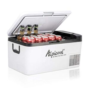 alpicool k18 portable car freezer,12 volt refrigerator, 19 quart (18 liter) fast cooling 12v car fridge -4℉~68℉, car cooler, 12/24v dc and 100-240v ac for outdoor, camping, rv, truck, boat