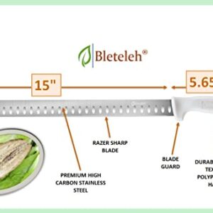 Bleteleh Extra-Long 15-inch blade slicing knife Granton Edge, White Handle