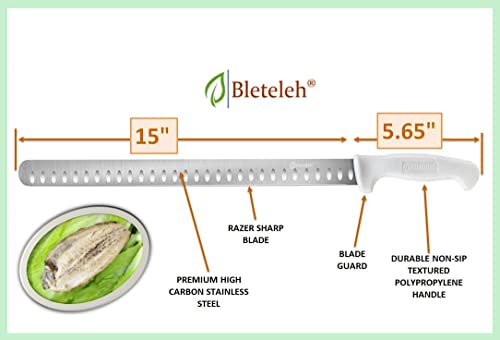 Bleteleh Extra-Long 15-inch blade slicing knife Granton Edge, White Handle