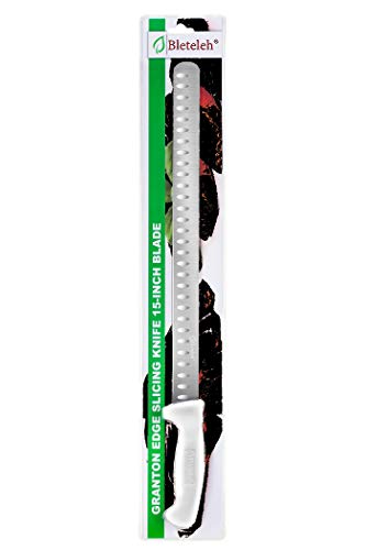 Bleteleh Extra-Long 15-inch blade slicing knife Granton Edge, White Handle