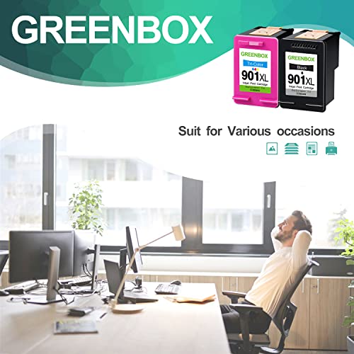 GREENBOX Remanufactured Ink Cartridge for HP 901 901XL for HP Officejet 4500 J4500 J4524 J4540 J4550 J4580 J4624 J4640 J4660 J4680 J4680C Printer (1 Black 1 Tri-Color)