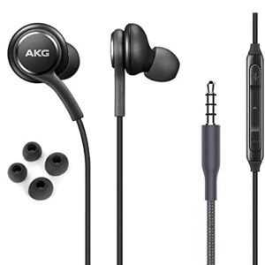 ellogear oem earbuds stereo headphones for samsung galaxy s10 s10e plus a31 a71 cable - designed by akg - with microphone and volume buttons (black)