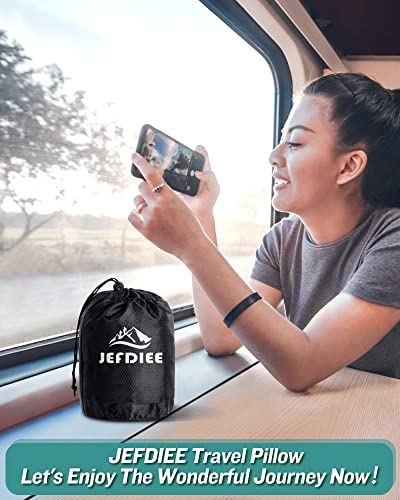 JefDiee Inflatable Travel Pillow, Airplane Neck Pillow Comfortably Supports Head and Chin for Airplanes, Trains, Cars and Office Napping with 3D Eye Mask, Earplugs and Portable Drawstring Bag (Grey)