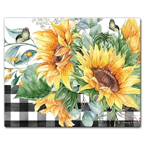 CounterArt Sunflower Fields 3mm Heat Tolerant Tempered Glass Cutting Board 15” x 12” Manufactured in the USA Dishwasher Safe