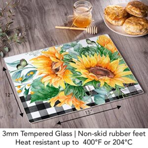 CounterArt Sunflower Fields 3mm Heat Tolerant Tempered Glass Cutting Board 15” x 12” Manufactured in the USA Dishwasher Safe