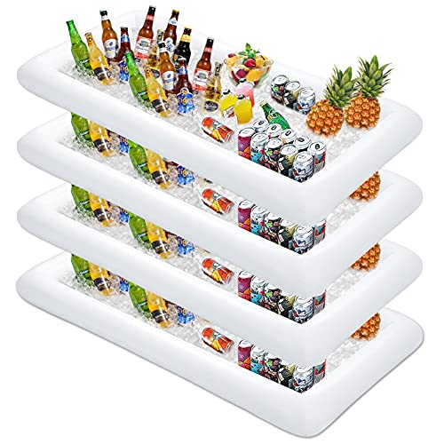 MorTime 4 PACK Inflatable Ice Serving Bar, 53"x25" Pool Party Buffet Drink Cooler, Ice Tray Food Drink Containers for Summer Parties