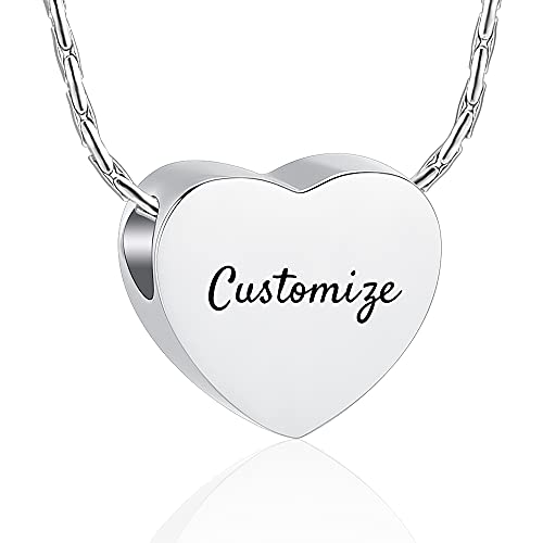 constantlife Cremation Jewelry for Ashes - Heart Pendant Memorial Urn Necklace Ashes Holder Stainless Steel Personalized Customization Keepsake (Customize)