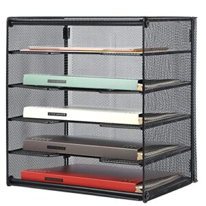 veesun paper letter tray organizer, mesh desk file organizer with 6 tier shelf sorter, black desktop organizer