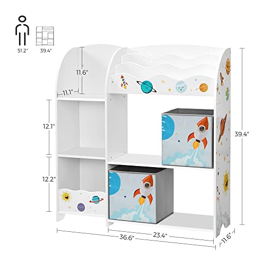 SONGMICS Toy and Book Organizer for Kids, Storage Unit with 2 Storage Boxes, for Playroom, Children’s Room, Living Room, White UGKR42WT