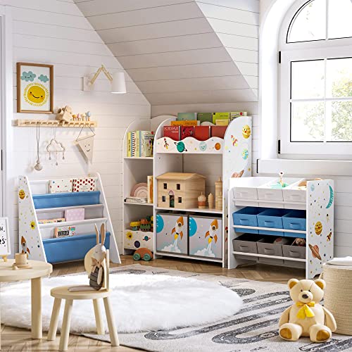 SONGMICS Toy and Book Organizer for Kids, Storage Unit with 2 Storage Boxes, for Playroom, Children’s Room, Living Room, White UGKR42WT