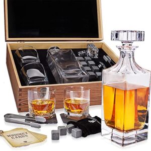 whiskey decanter gift set by royal reserve | husband birthday gifts artisan crafted chilling rocks stones scotch bourbon holder – gift for men dad boyfriend anniversary