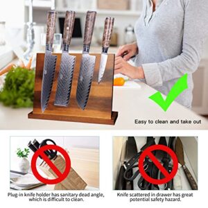 FINDKING Magnetic Knife Block, Teak Wood Kitchen Utensils Holder, Magnet Knife Stand for Kitchen Counter, Heavy, Strong Magnetism (10.8 x 8 Inches, Without Knives)