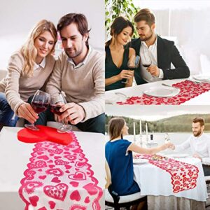 Valentines Table Runner Red Heart Print Valentines Day Decorations 13x72 inches Lace Love Table Runner for Home Wedding Party Valentines Day Table Decorations Long Line for Dinner