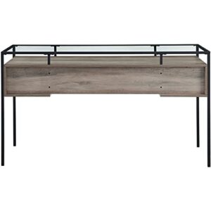 walker edison writing desk, 56, glass top 2 drawer computer, 56 inch, grey wash