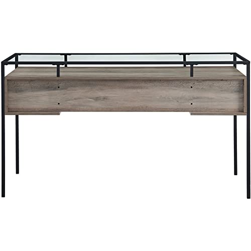 Walker Edison Writing Desk, 56, Glass Top 2 Drawer Computer, 56 Inch, Grey Wash