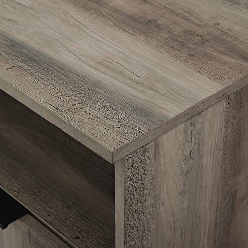 Walker Edison Angled Door Cabinet-Sideboard-Buffet with Open Shelf Storage, 58, Grey Wash