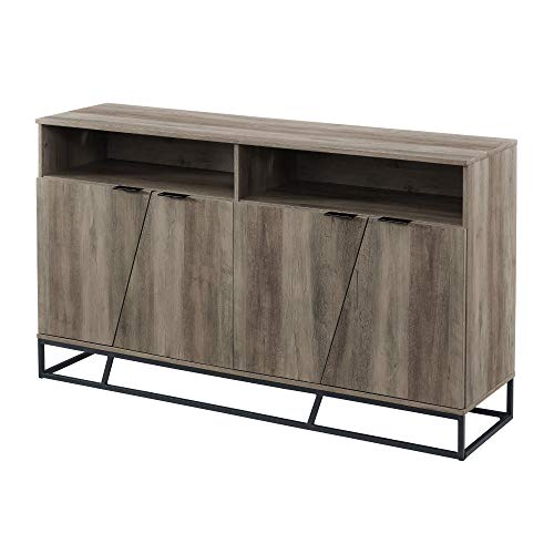 Walker Edison Angled Door Cabinet-Sideboard-Buffet with Open Shelf Storage, 58, Grey Wash