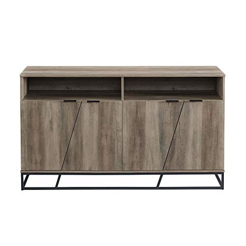 Walker Edison Angled Door Cabinet-Sideboard-Buffet with Open Shelf Storage, 58, Grey Wash