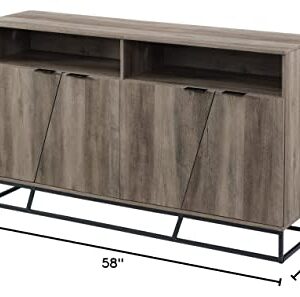 Walker Edison Angled Door Cabinet-Sideboard-Buffet with Open Shelf Storage, 58, Grey Wash