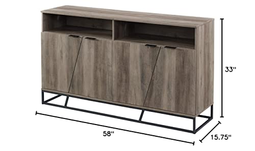 Walker Edison Angled Door Cabinet-Sideboard-Buffet with Open Shelf Storage, 58, Grey Wash