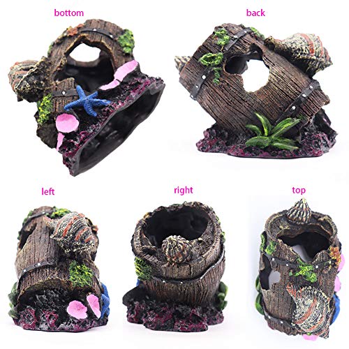 Ulifery Small Cute Barrel Fish Tank Decorations Aquarium Hideaway Cave House with Shell