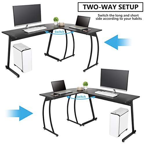 ZENY 58'' L-Shaped Gaming Desk Computer Corner Desk Reversible Table Home Office Desk PC Workstation Study Writing Desk Wood & Steel