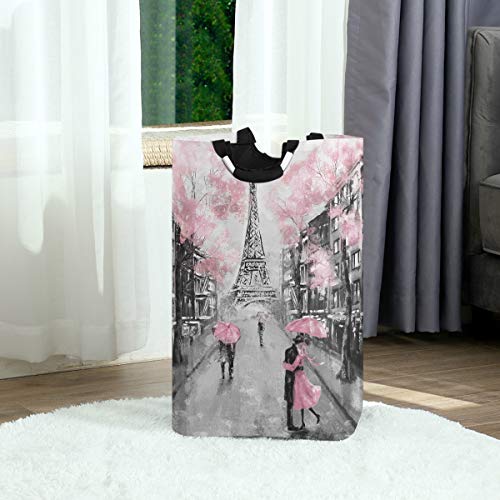 ALAZA Art Paris Eiffel Tower Street Laundry Basket Hamper Large Storage Bin with Handles for Gift Baskets, Bedroom, Clothes