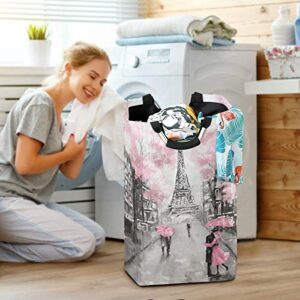 ALAZA Art Paris Eiffel Tower Street Laundry Basket Hamper Large Storage Bin with Handles for Gift Baskets, Bedroom, Clothes