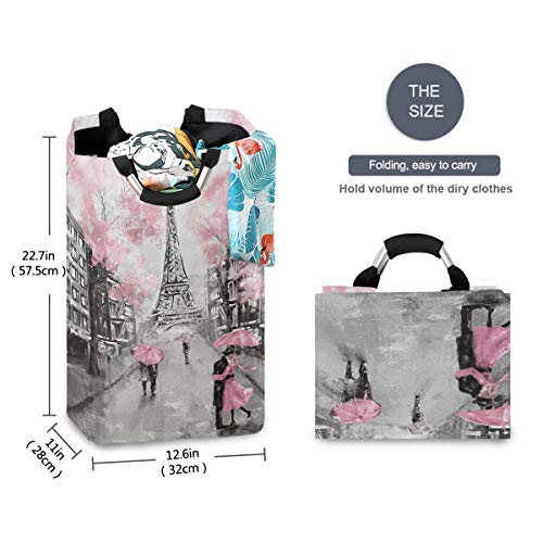 ALAZA Art Paris Eiffel Tower Street Laundry Basket Hamper Large Storage Bin with Handles for Gift Baskets, Bedroom, Clothes