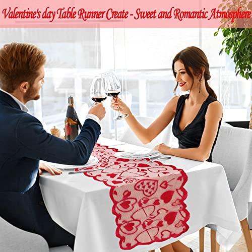 Valentines Table Runner Red Heart Print Valentines Day Decorations 13x72 inches Lace Love Table Runner for Home Wedding Party Valentines Day Table Decorations Long Line for Dinner(Random Style)