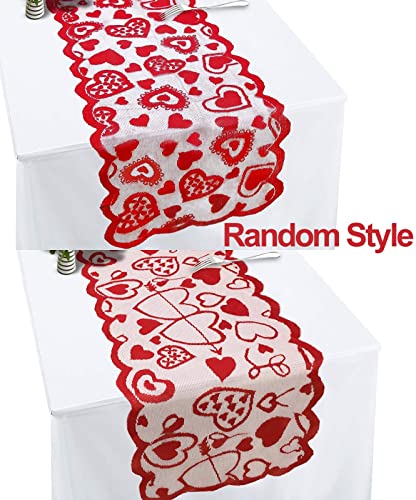 Valentines Table Runner Red Heart Print Valentines Day Decorations 13x72 inches Lace Love Table Runner for Home Wedding Party Valentines Day Table Decorations Long Line for Dinner(Random Style)