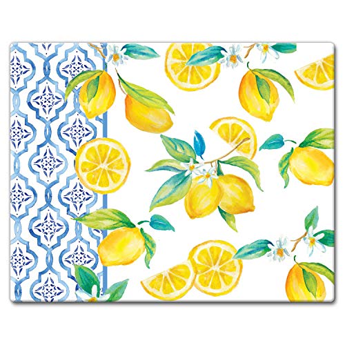 CounterArt Lovely Lemons 3mm Heat Tolerant Tempered Glass Cutting Board 15” x 12” Manufactured in the USA Dishwasher Safe