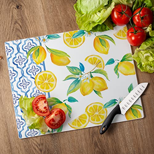 CounterArt Lovely Lemons 3mm Heat Tolerant Tempered Glass Cutting Board 15” x 12” Manufactured in the USA Dishwasher Safe