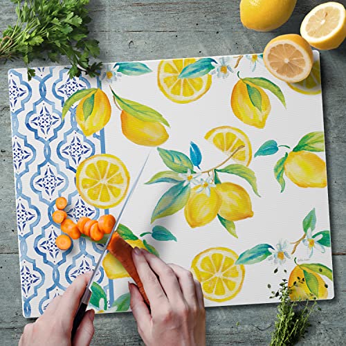 CounterArt Lovely Lemons 3mm Heat Tolerant Tempered Glass Cutting Board 15” x 12” Manufactured in the USA Dishwasher Safe