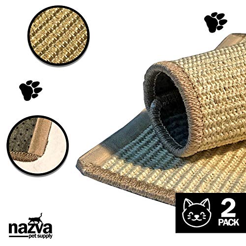 Cat Scratcher Sisal Mat Beige Rug - 2 Pack x 16” x 12” Each - Natural Scratch Pad Velcro Furniture Carpets Sofas Protectors